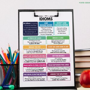 IDIOMS POSTER, English Language, Learn English, Homeschool, English Classroom Poster ...