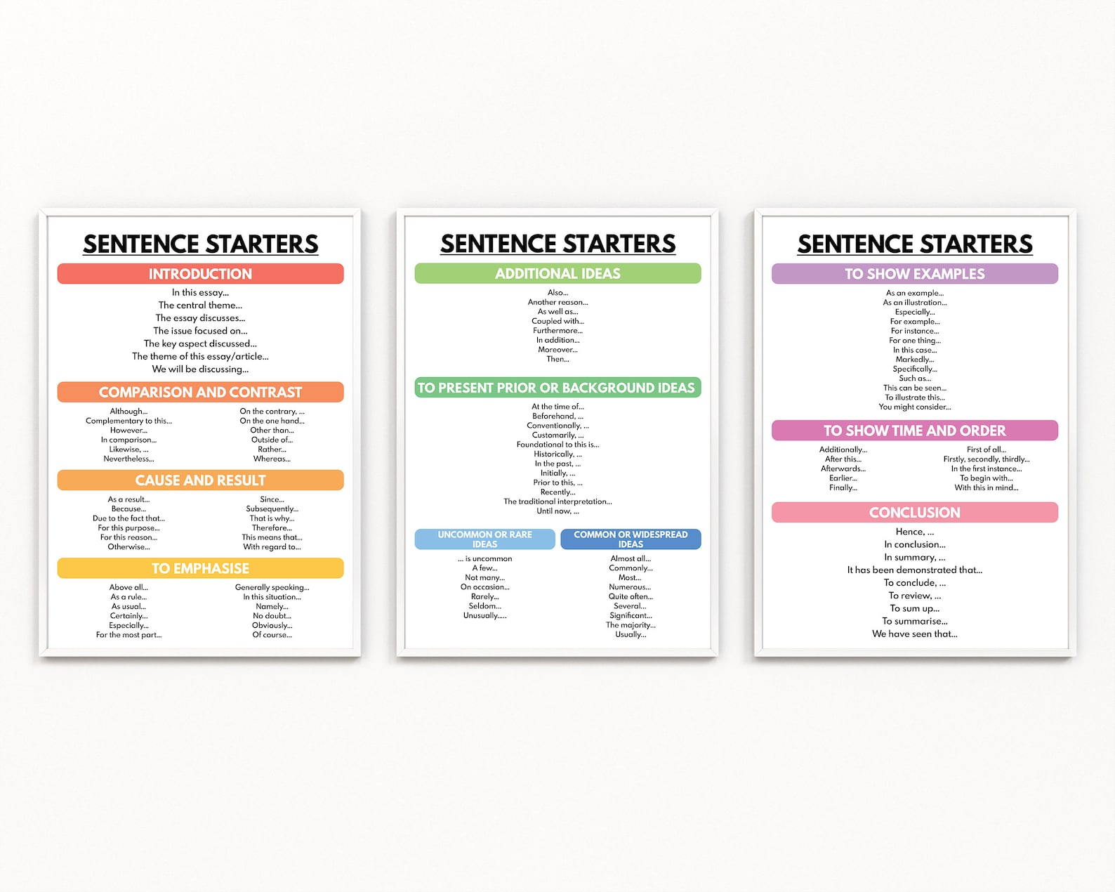 SENTENCE STARTERS Set of 3 Posters, Writing an Essay, Homeschool ...