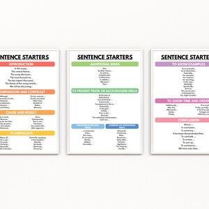 SENTENCE STARTERS - Set of 3 Posters, Writing an Essay, Homeschool ...