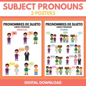 Spanish Language, SUBJECT PRONOUNS Poster, Parts of Speech, Classroom ...