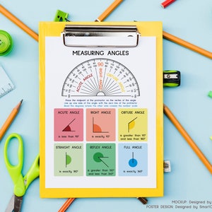 MEASURING ANGLES, How to Use a PROTRACTOR, Geometry, Educational Poster ...