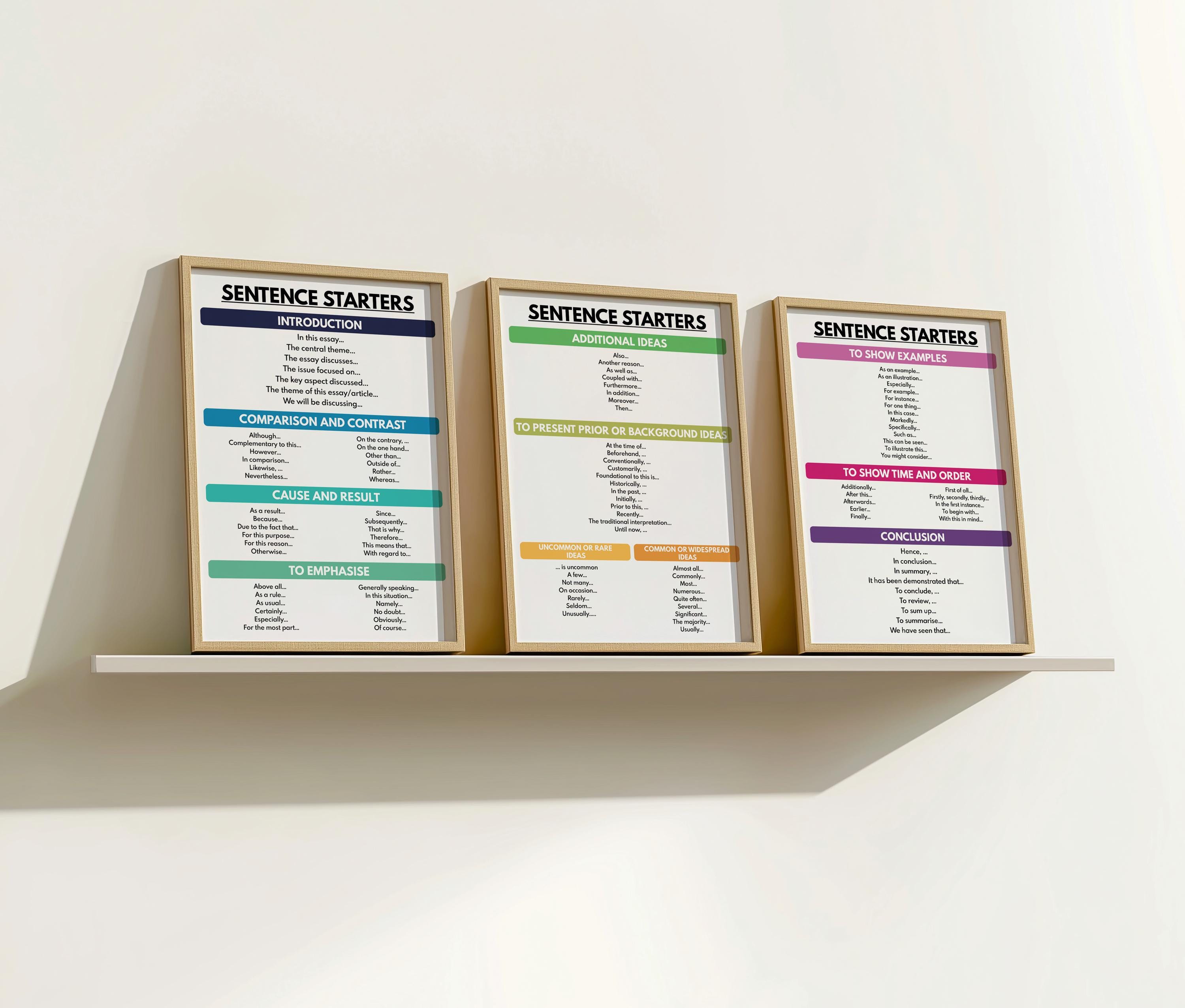 SENTENCE STARTERS - Set of 3 Posters, Writing an Essay, Homeschool ...