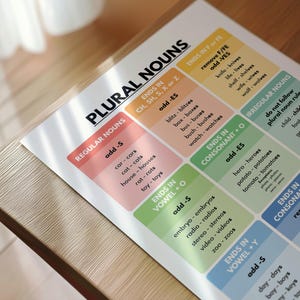 PLURAL NOUNS POSTER, Grammar Chart for Homeschool, Classroom Wall Decor ...