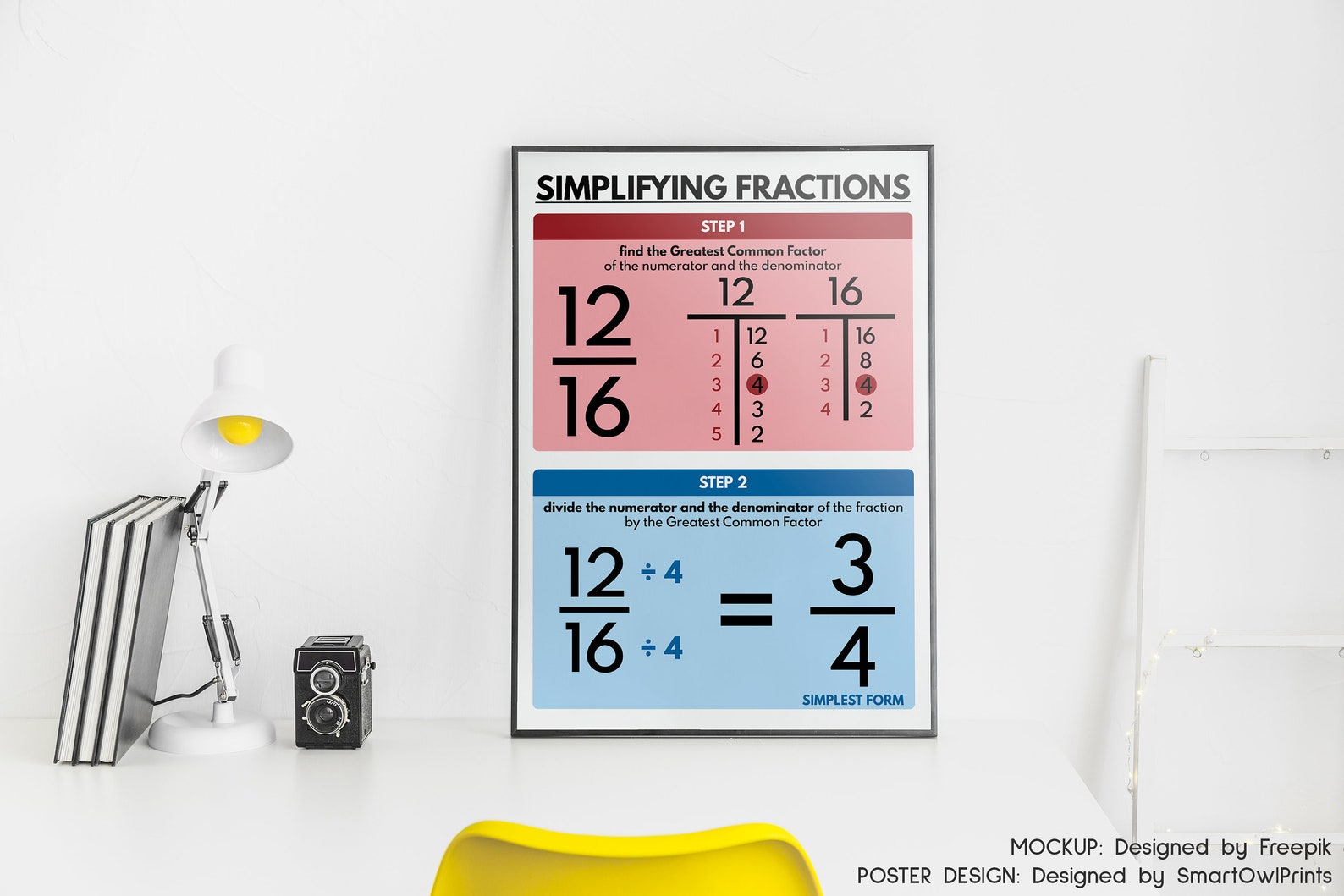 REDUCING FRACTIONS POSTER Simplifying Fractions Educational | Etsy