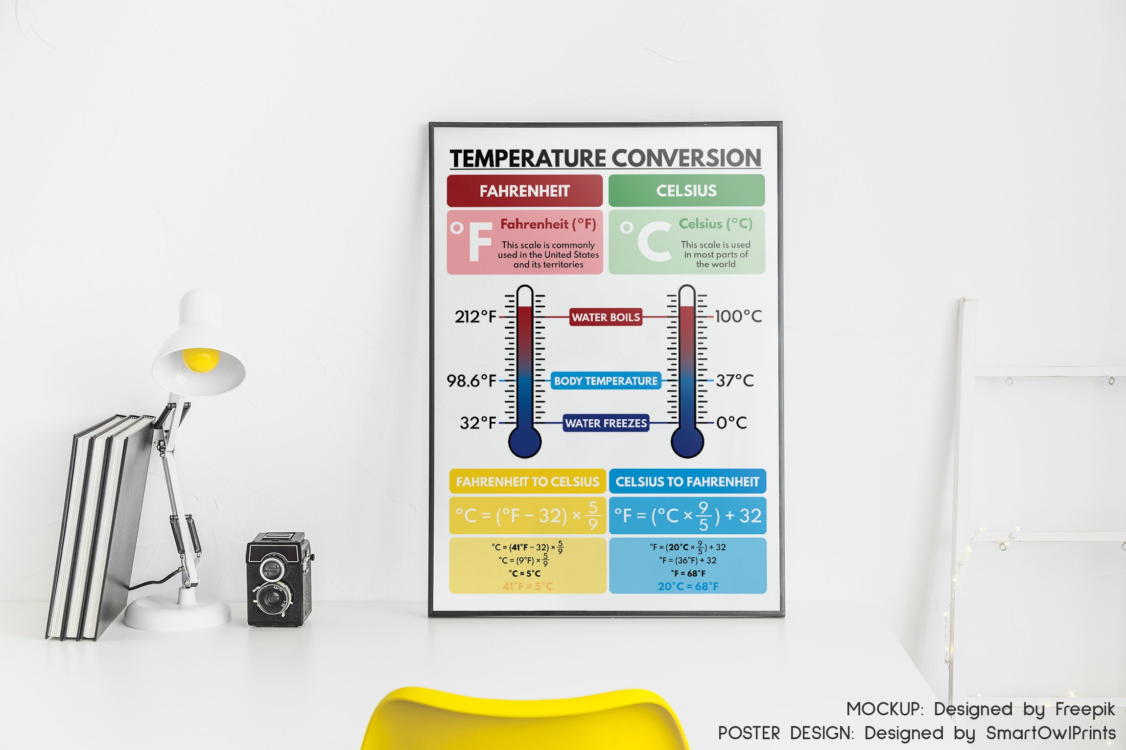 TEMPERATURE CONVERSION POSTER, Fahrenheit and Celsius, Educational ...