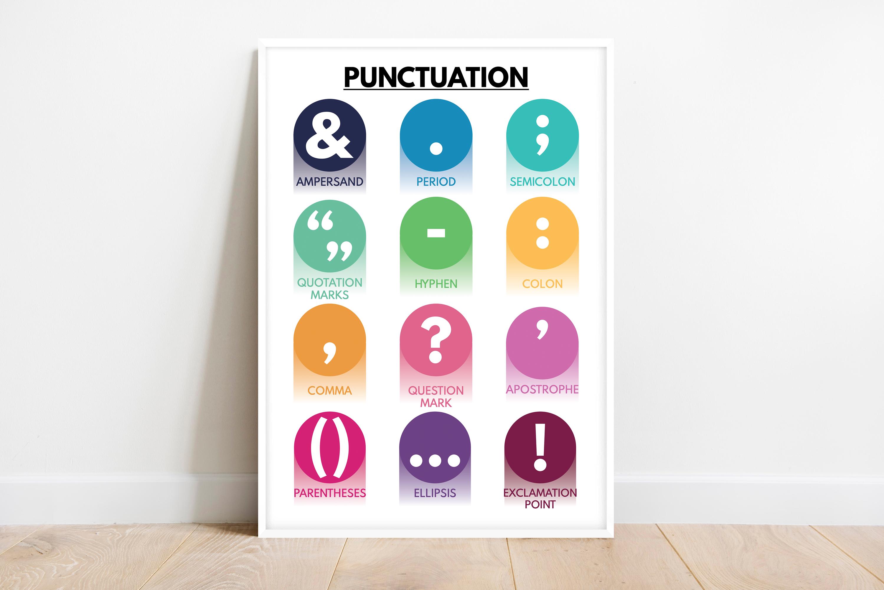 PUNCTUATION SYMBOLS POSTER, Grammar Chart for Homeschool,educational ...