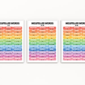 99 MOST MISSPELLED WORDS - Set of 3 Posters, Learn English, Homeschool ...