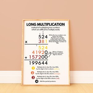 LONG MULTIPLICATION Poster, Educational Postesr for Kids, Math ...