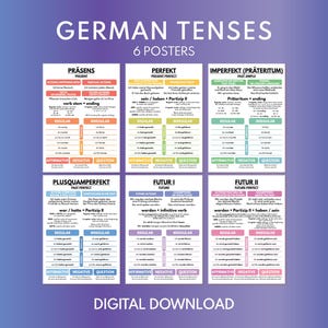 GERMAN VERB TENSES - Set of 6 Posters, German Language, Grammar Anchor ...