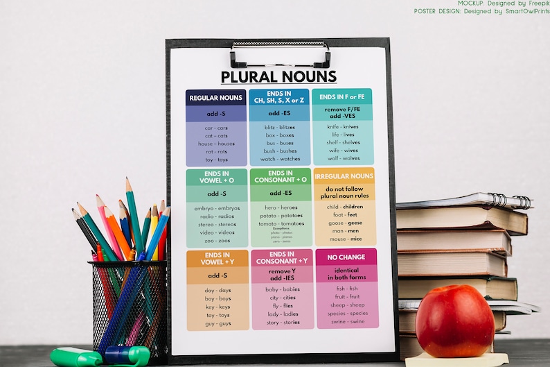 PLURAL NOUNS POSTER Grammar Chart for Homeschool Classroom - Etsy Australia