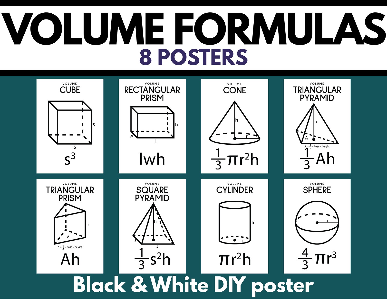 VOLUME FORMULAS Set Of 8 Posters 3D Geometry 3D Shapes Etsy