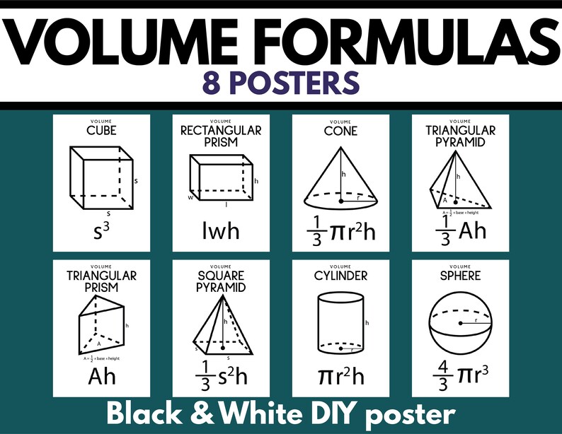 VOLUME FORMULAS Set of 8 Posters 3D Geometry 3D Shapes | Etsy
