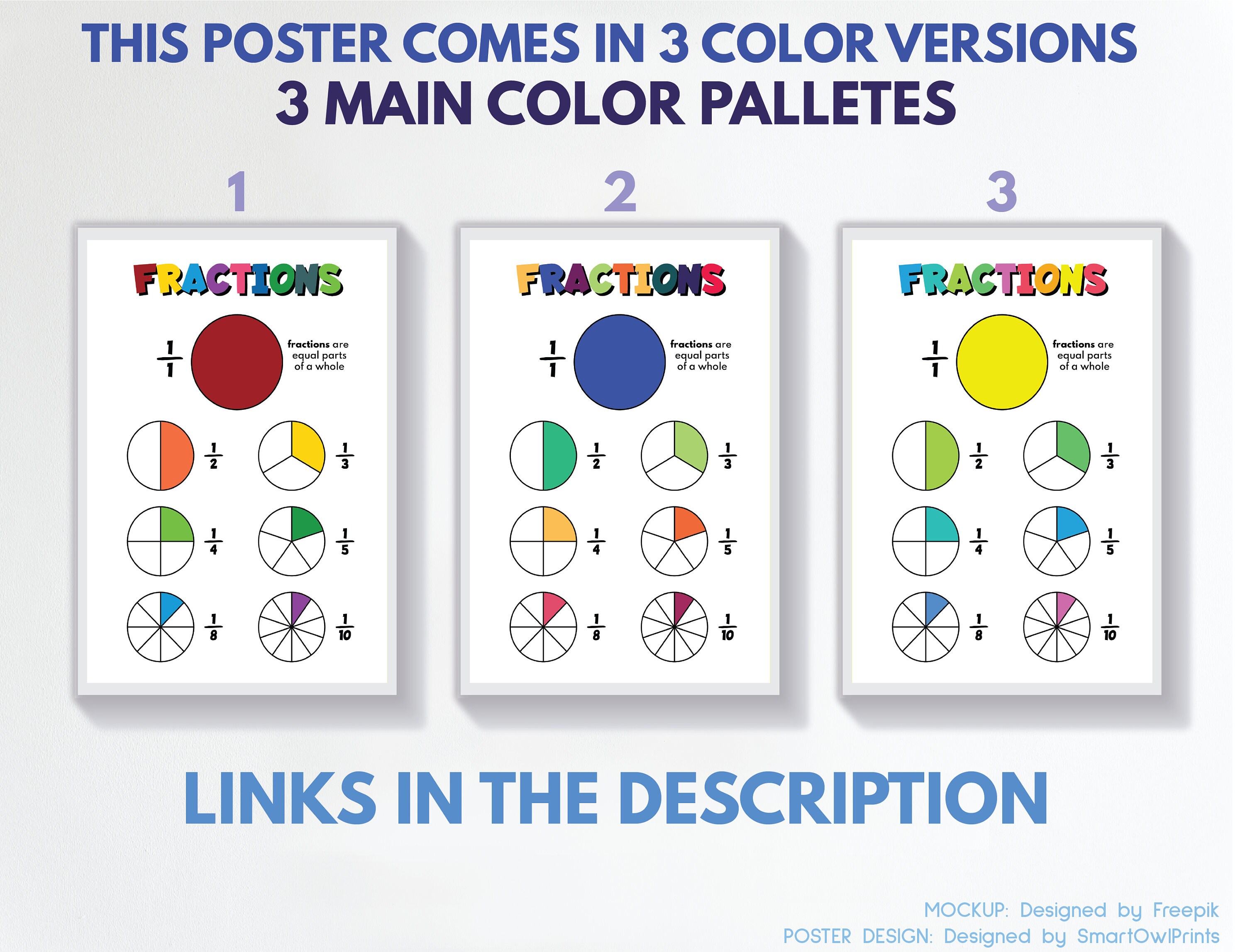 FRACTIONS, Educational Poster, Home School, Math, Rainbow Colors ...