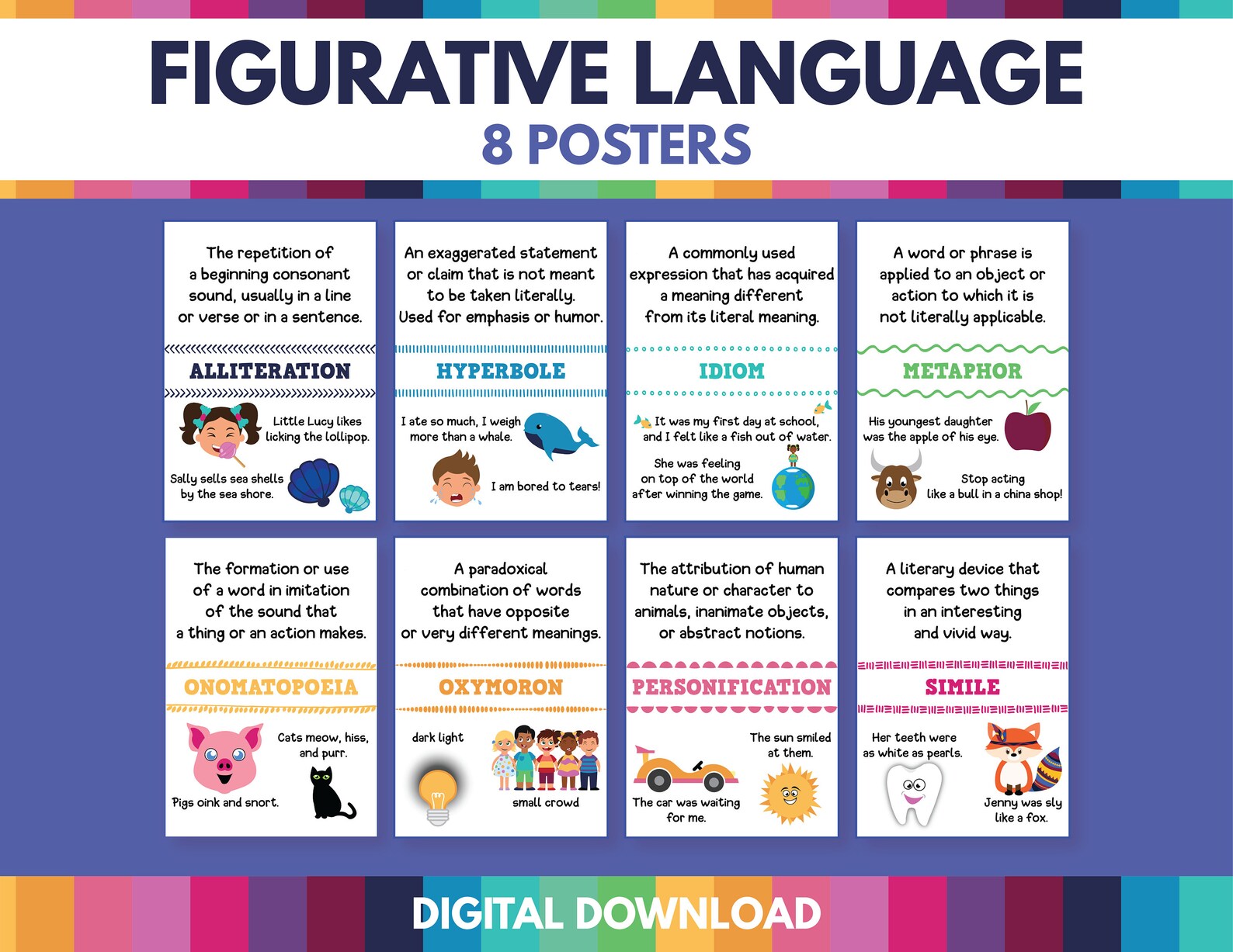 FIGURATIVE LANGUAGE Set of 8 Posters, English Language, Classroom ...