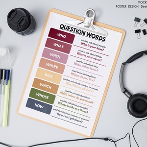 QUESTION WORDS POSTER, English Language, Basic Vocabulary Chart ...