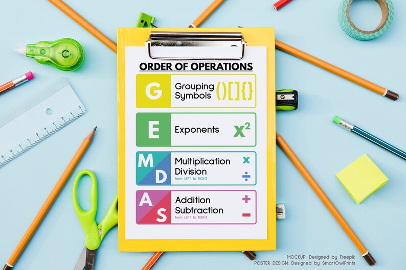 GEMDAS POSTER, Math Teacher Gift, Printable Educational Posters, Math ...