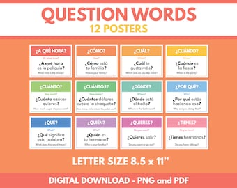 Spanish Language, QUESTION WORDS - Set of 12 Letter Size Posters ...