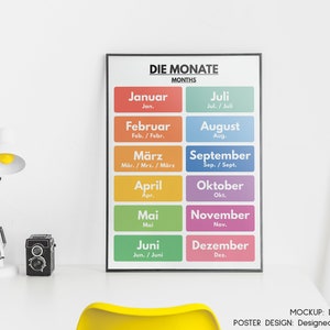 German Language, MONTHS of THE YEAR in German, 2 Posters Set, German ...