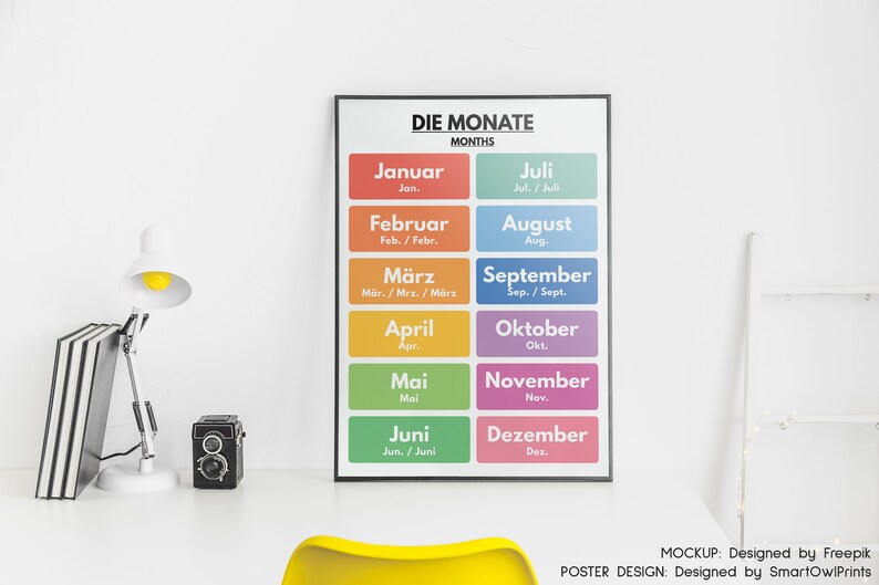 German Language, MONTHS of THE YEAR in German, 2 Posters Set, German ...