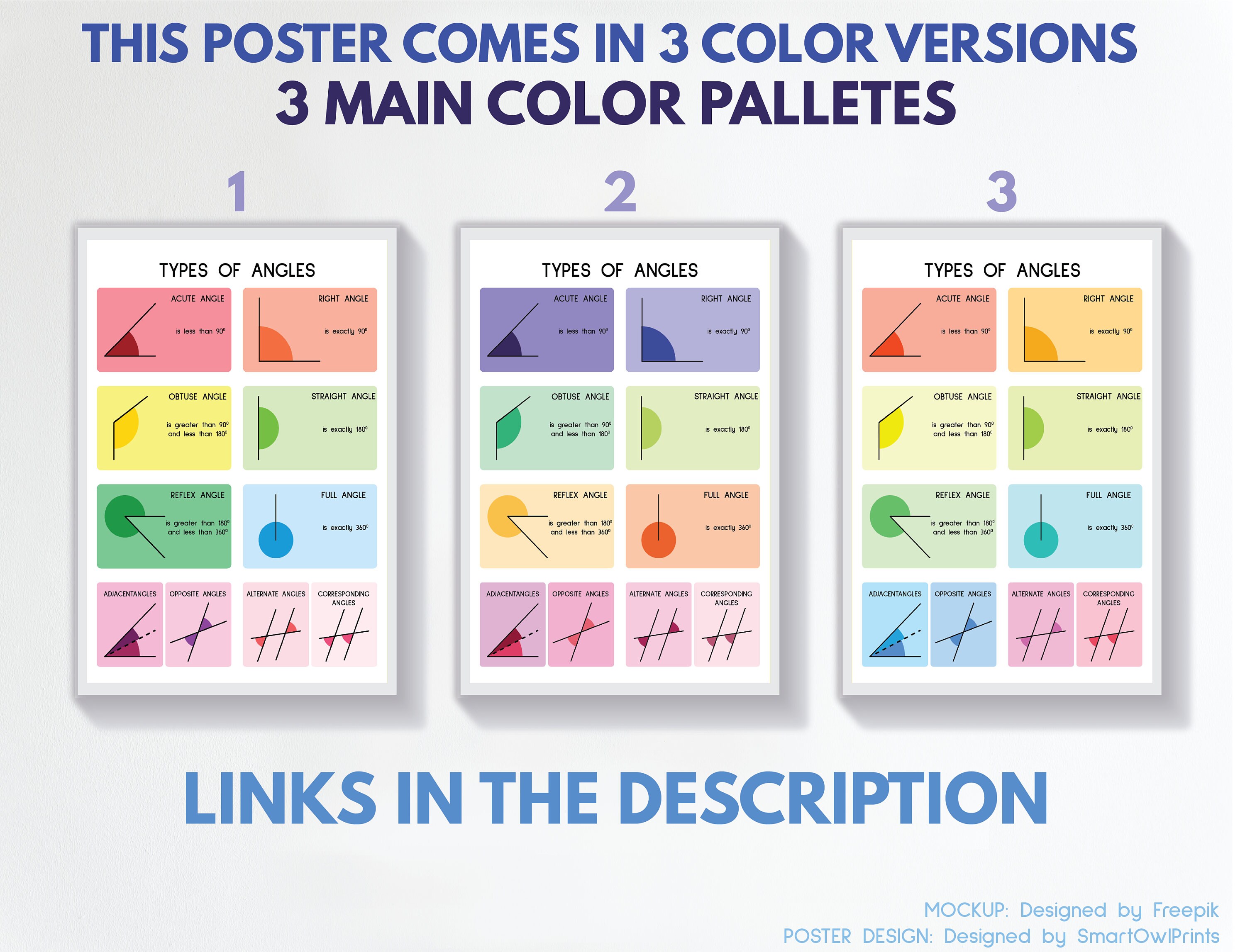 TYPES OF ANGLES Geometry Educational Posters Math Rainbow | Etsy