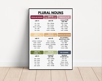 Plural Nouns Poster, Types of Plural Nouns, English Grammar, English ...