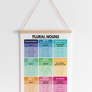 PLURAL NOUNS POSTER, Grammar Anchor Chart for Homeschool, Classroom ...