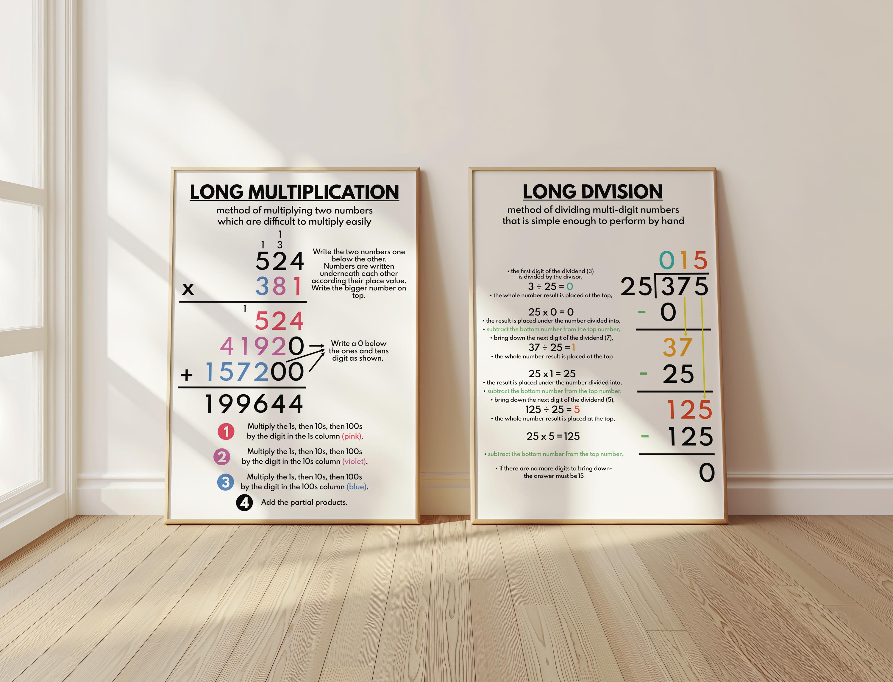 LONG MULTIPLICATION and DIVISION Posters, Educational Posters for Kids ...