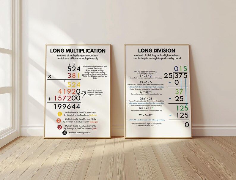 LONG MULTIPLICATION and DIVISION Posters, Educational Posters for Kids ...