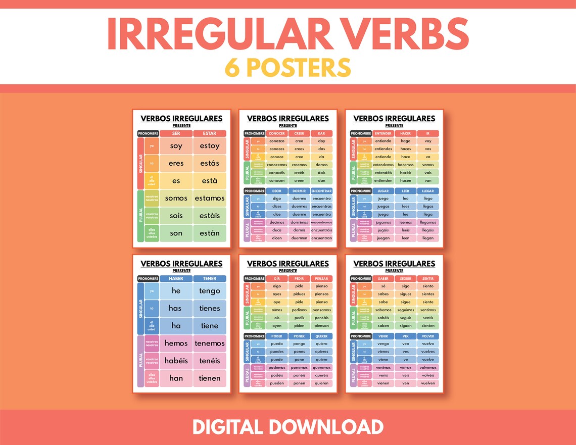 Lengua española, VERBOS IRREGULARES, Conjugación verbal, Tabla ...