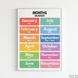 German Language, MONTHS of THE YEAR in German, 2 Posters Set, German ...