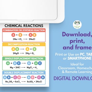CHEMICAL REACTIONS POSTER, Science Classroom Decor, Educational Poster ...