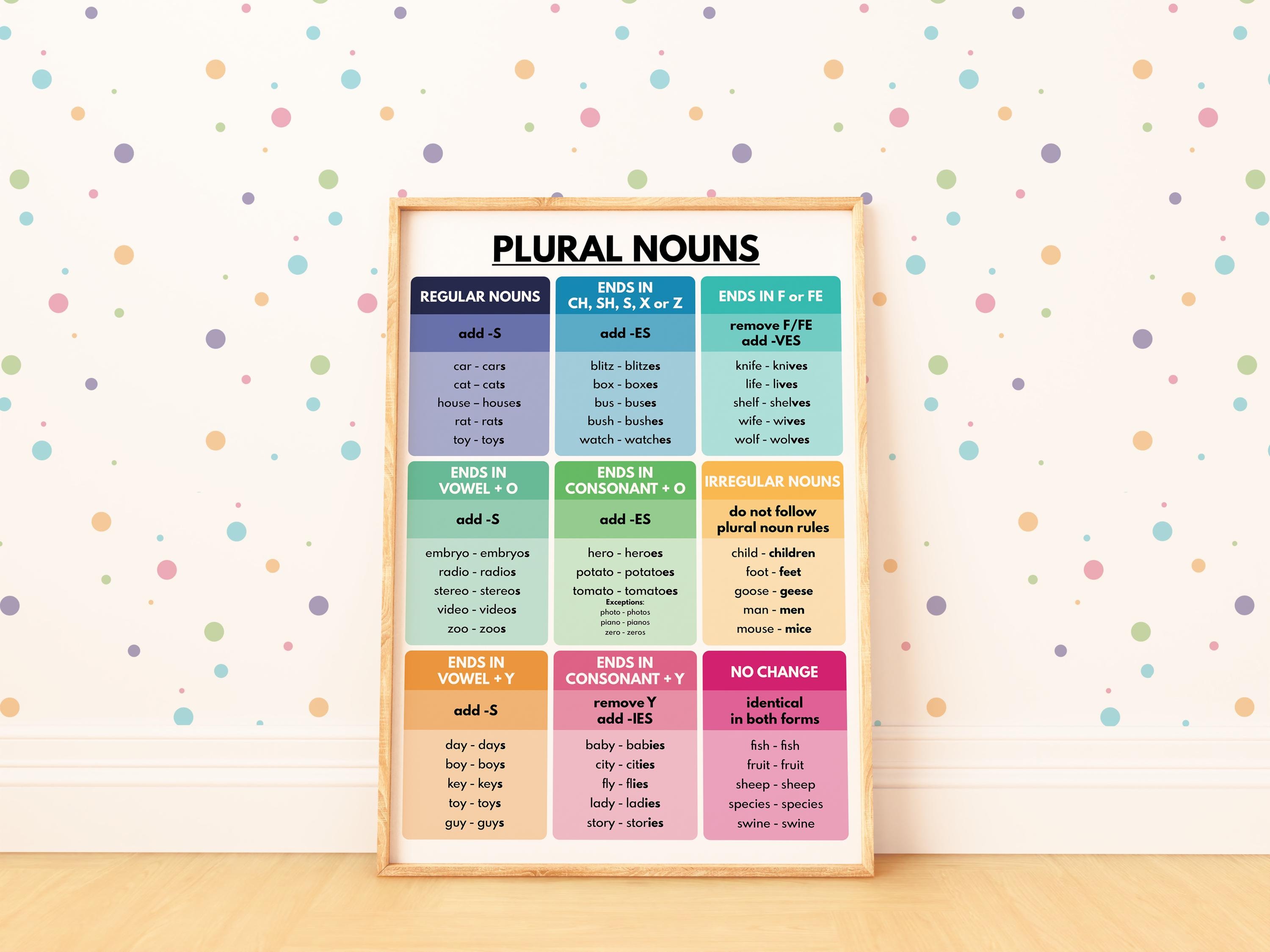 Cuadro De Referencia De Sustantivos En Plural Póster De Sustantivos