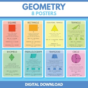 GEOMETRY SHAPES CHARTS for Kids, Geometry Poster, Educational Poster ...