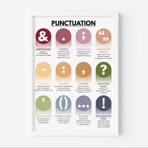 PUNCTUATION POSTER, Grammar Chart for Homeschool, Classroom Decor ...