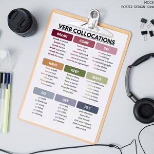 VERB COLLOCATIONS, Grammar Chart for Homeschool, Classroom Poster ...