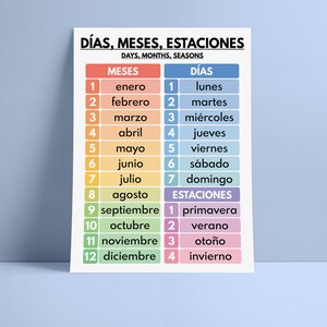 Spanish Language, DAYS MONTHS SEASONS in Spanish, Quick Reference Cheat ...