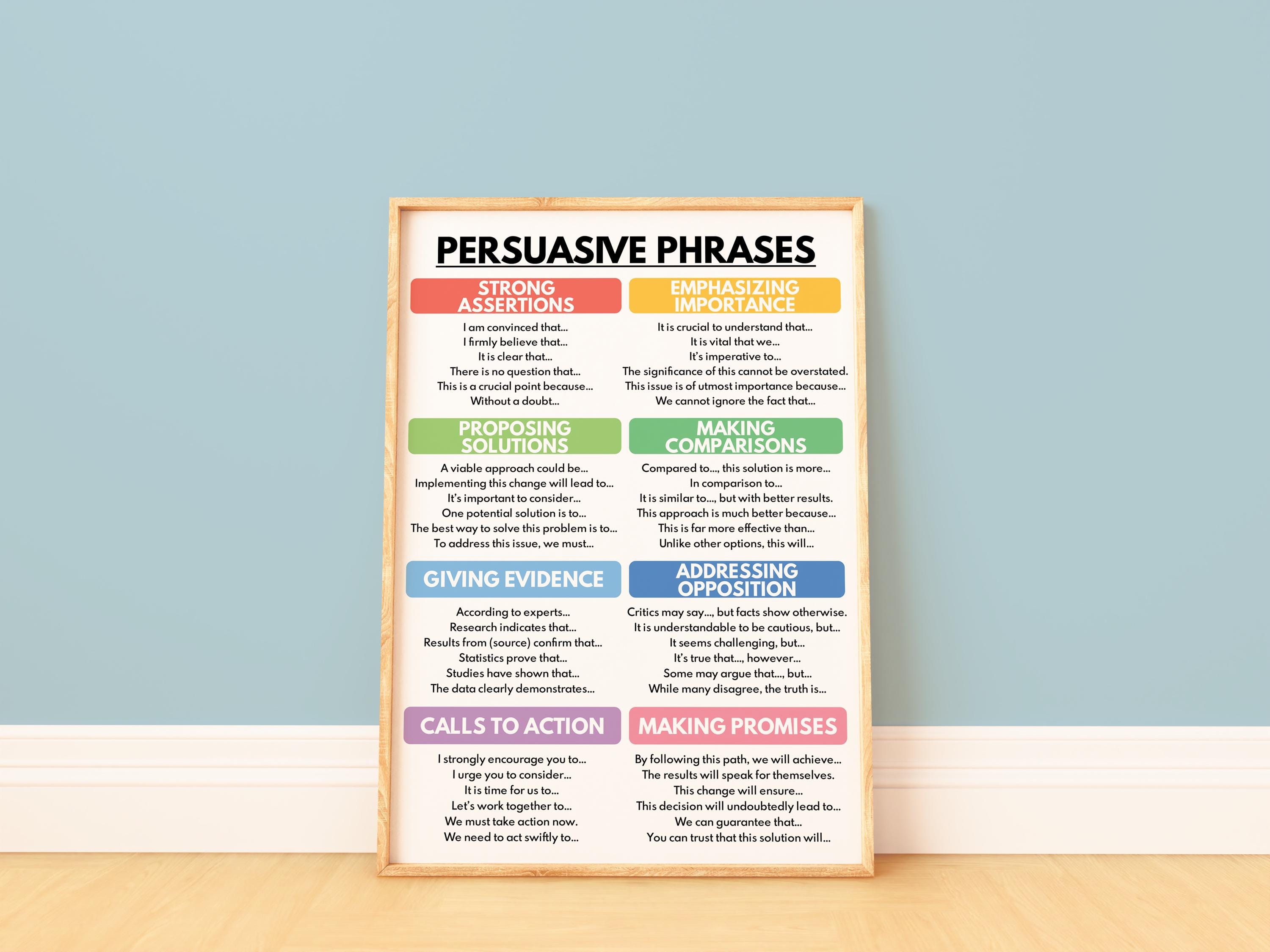 PERSUASIVE PHRASES POSTER, Expand Persuasive Vocabulary, Homeschool ...