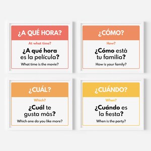 Spanish Language, QUESTION WORDS - Set of 12 Letter Size Posters ...