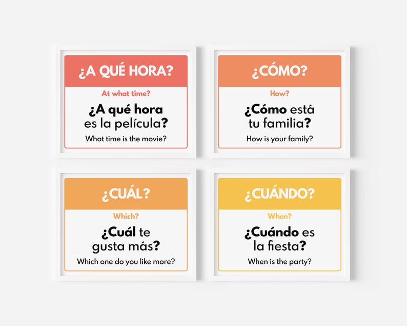 Spanish Language, QUESTION WORDS - Set of 12 Letter Size Posters ...