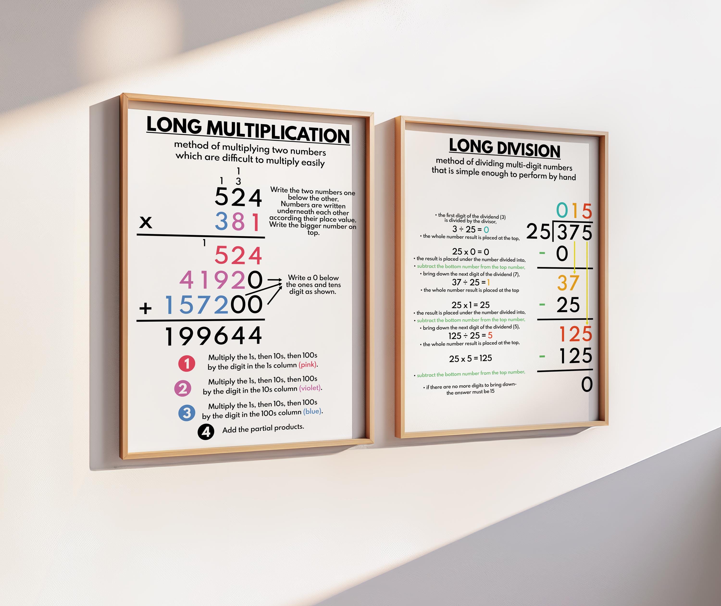 LONG MULTIPLICATION and DIVISION Posters, Educational Posters for Kids ...