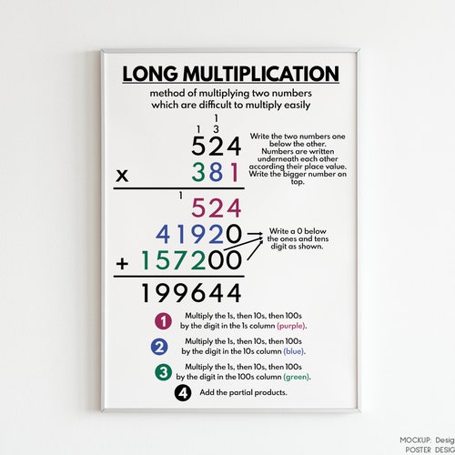 LONG MULTIPLICATION Poster Educational Postesr for Kids Math - Etsy