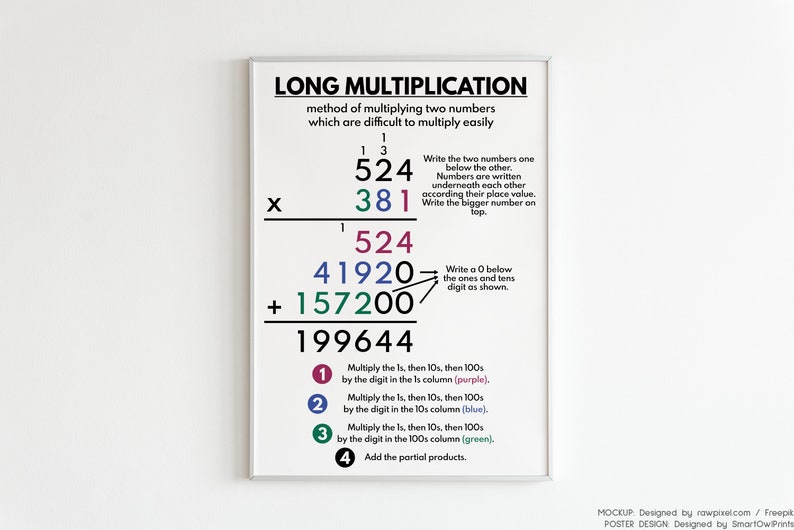 LONG MULTIPLICATION Poster Print Educational Poster for - Etsy