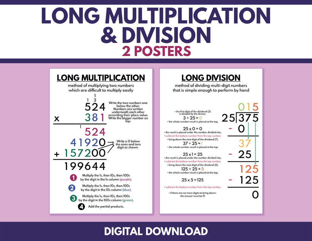 LONG MULTIPLICATION and DIVISION - Set of 2 Posters, Teacher Resources ...