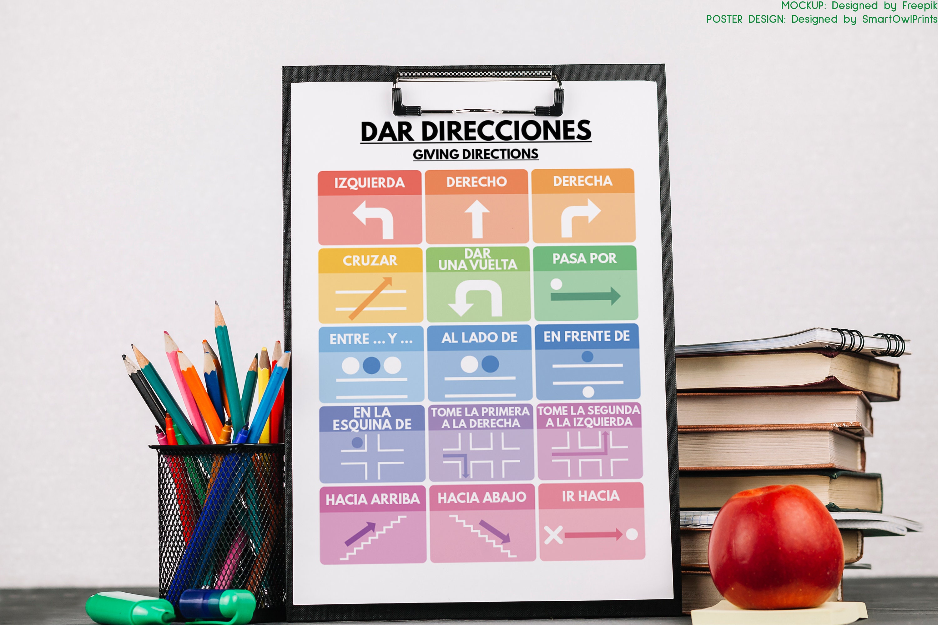 Spanish Language, GIVING DIRECTIONS POSTER, Vocabulary Chart for ...