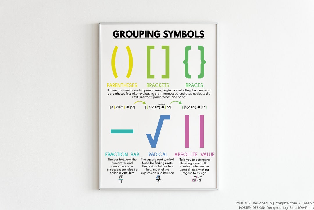 GRUPING SYMBOLS Math Symbols GEMDAS Educational Posters - Etsy