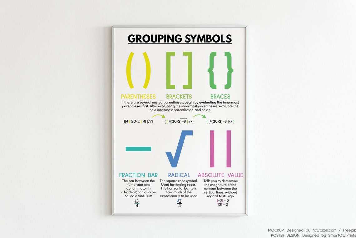GRUPING SYMBOLS Math Symbols GEMDAS Educational Poster | Etsy