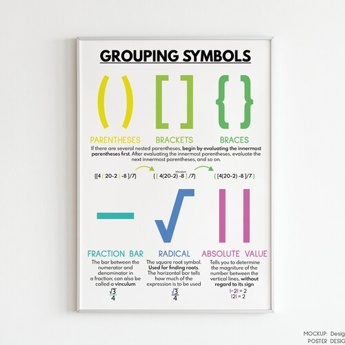 GRUPING SYMBOLS Math Symbols GEMDAS Educational Poster - Etsy