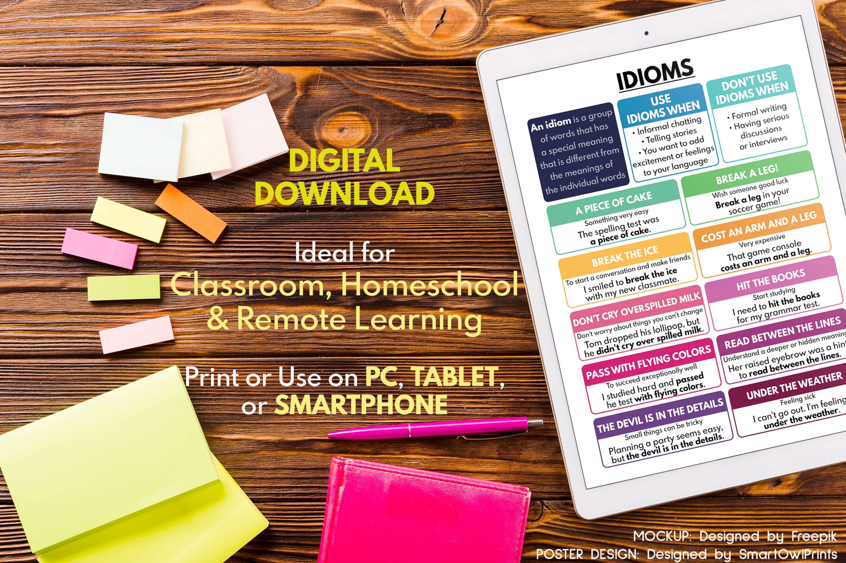 IDIOMS POSTER, English Language, Learn English, Homeschool, English ...