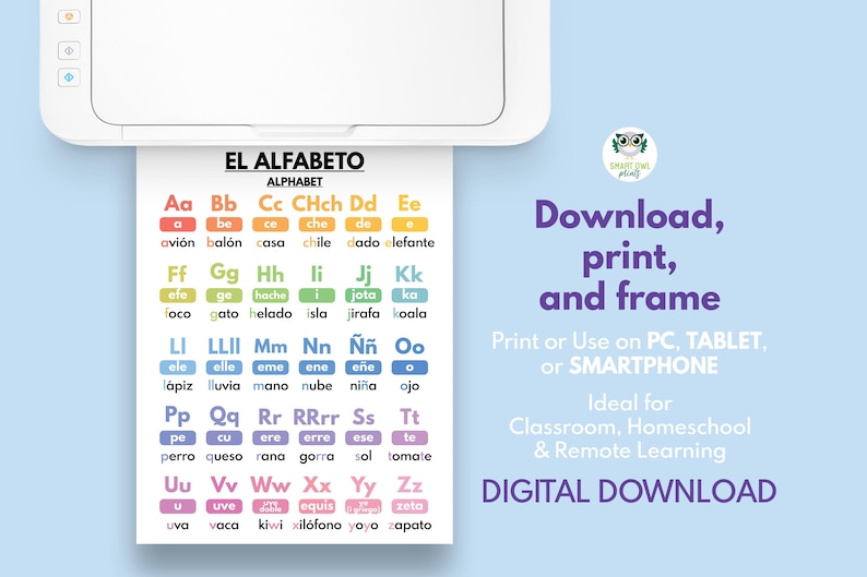 SPANISH ALPHABET POSTER, Spanish Letters, Chart for Homeschool ...