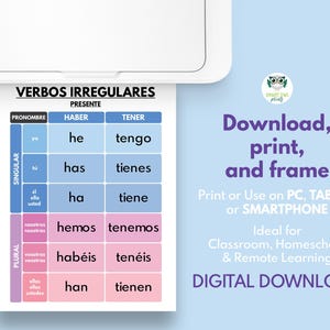 Spanish Language, IRREGULAR VERBS, Verb Conjugation, Grammar Chart ...